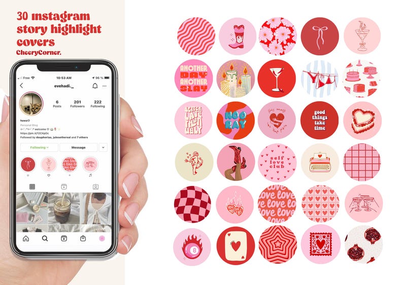 30 Retro Instagram Highlight Cover Icons, Groovy Highlight Covers, Red ...