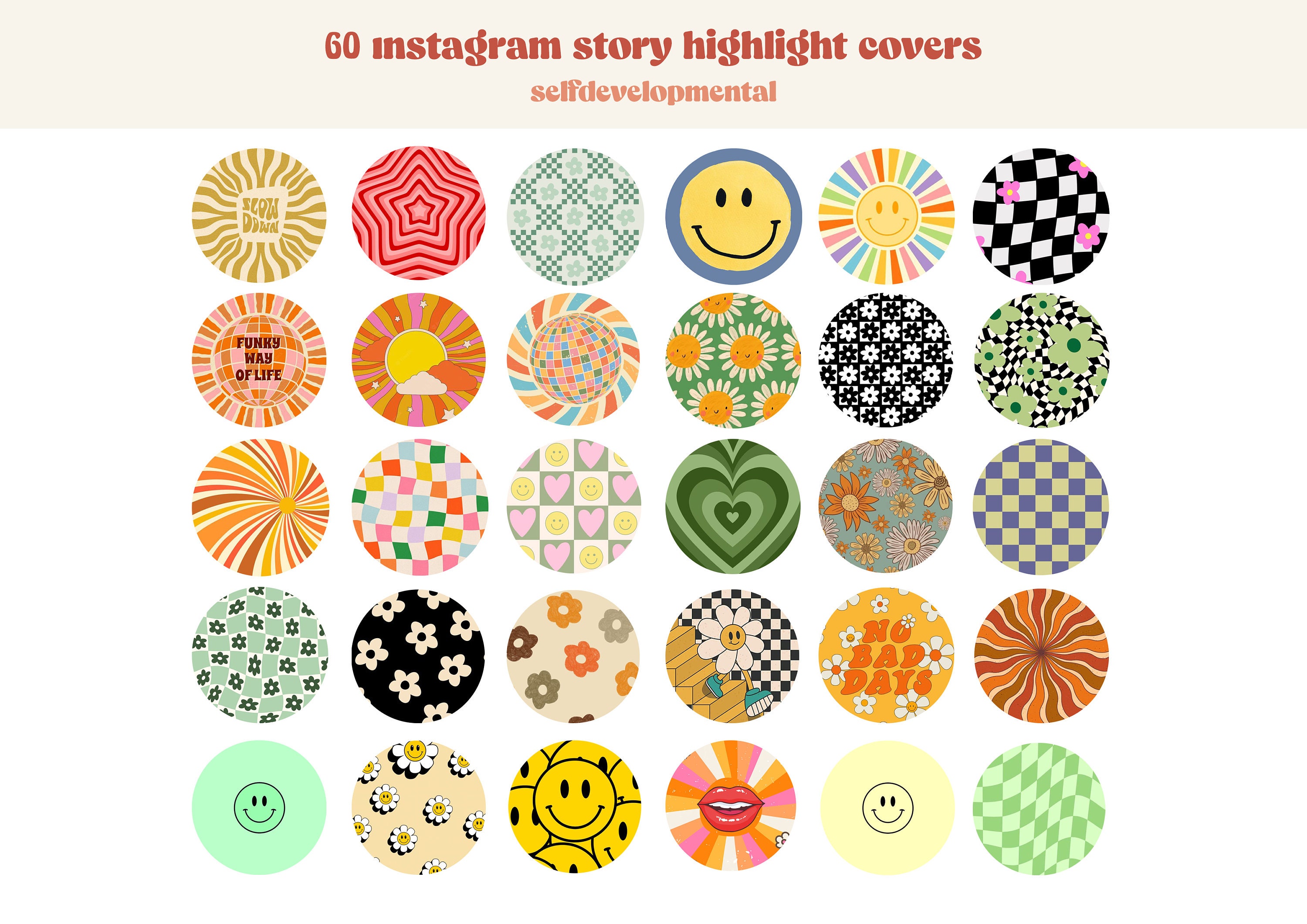 60 Retro Instagram Highlight Cover Icons, Groovy Highlight Covers ...