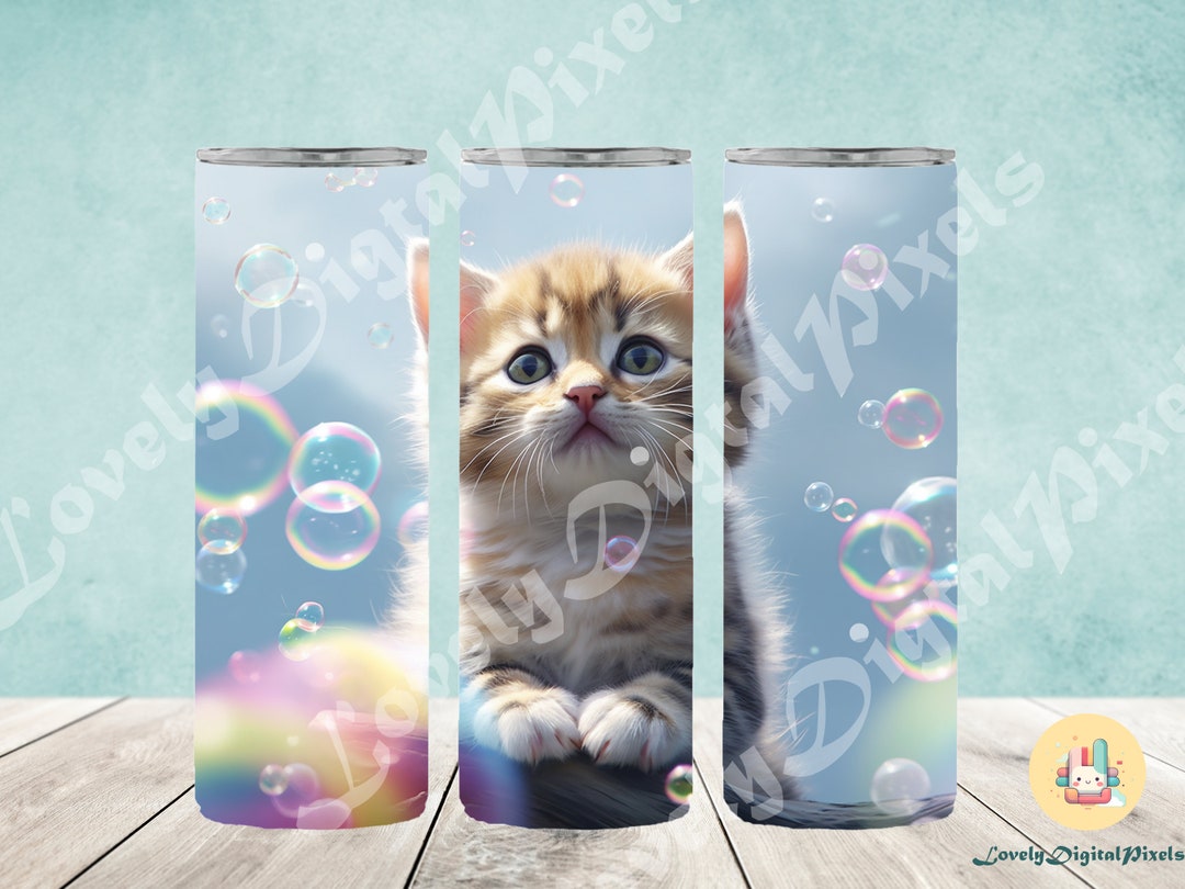 3D Cat in Bubbles Digital Arts, Dog, Bubblebath, 20 Oz Skinny Tumbler ...