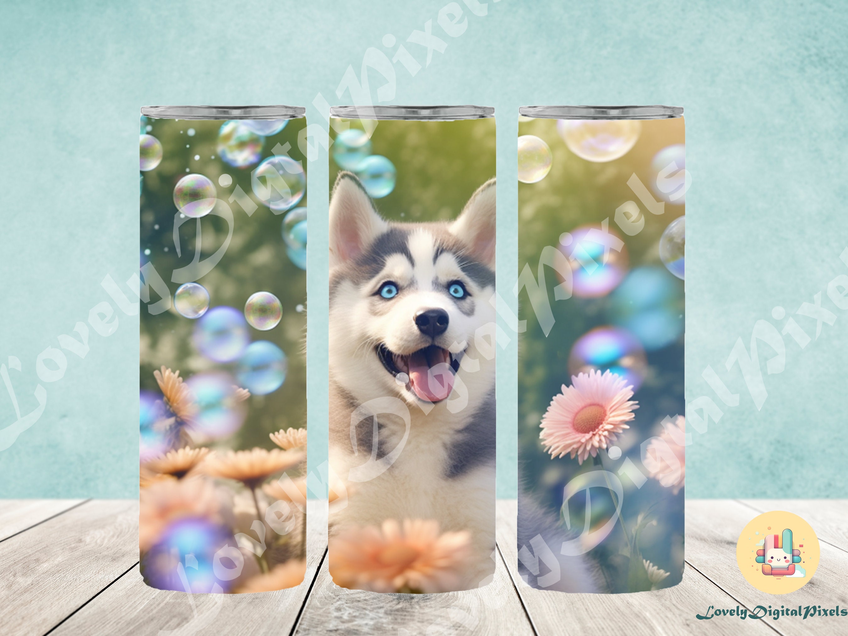 3D Husky Puppy in Bubbles Digital Arts, Dog, Bubblebath, 20 Oz Skinny ...