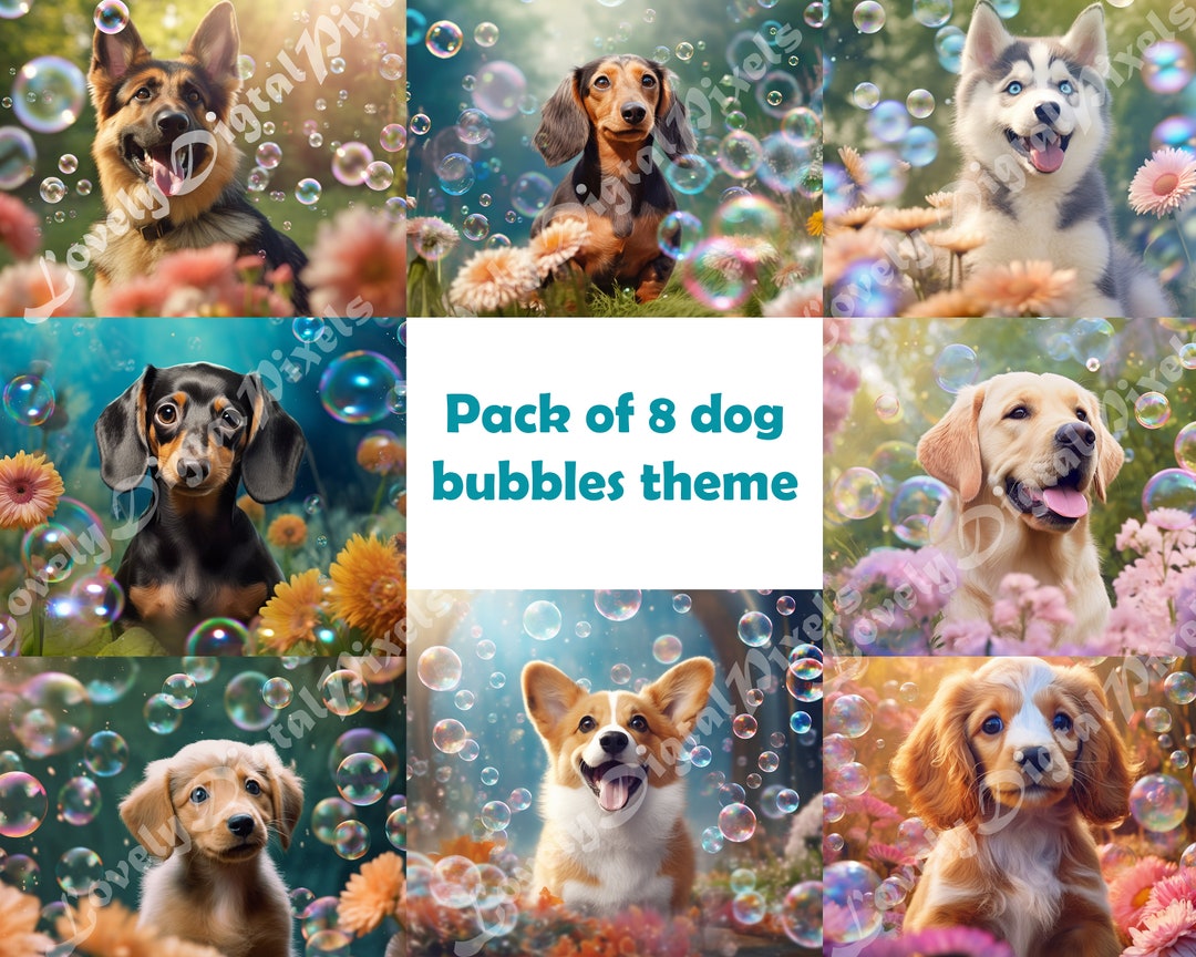 3D Pack of Dogs in Bubbles and With Flowers, Bubblebath, 20 Oz Skinny ...