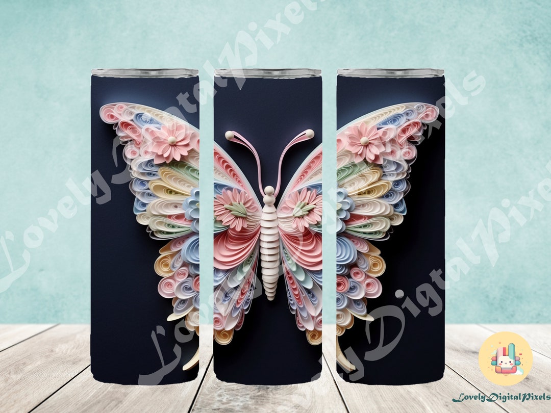 3D Puff Vlinder Met Bloemen Ideale Template Voor Sublimatie, 20 Oz ...
