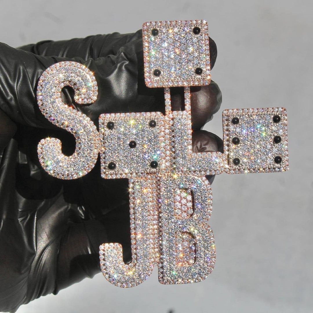 Fully Iced Custom Name Gift for Men Custom 2 Words Pendant - Etsy