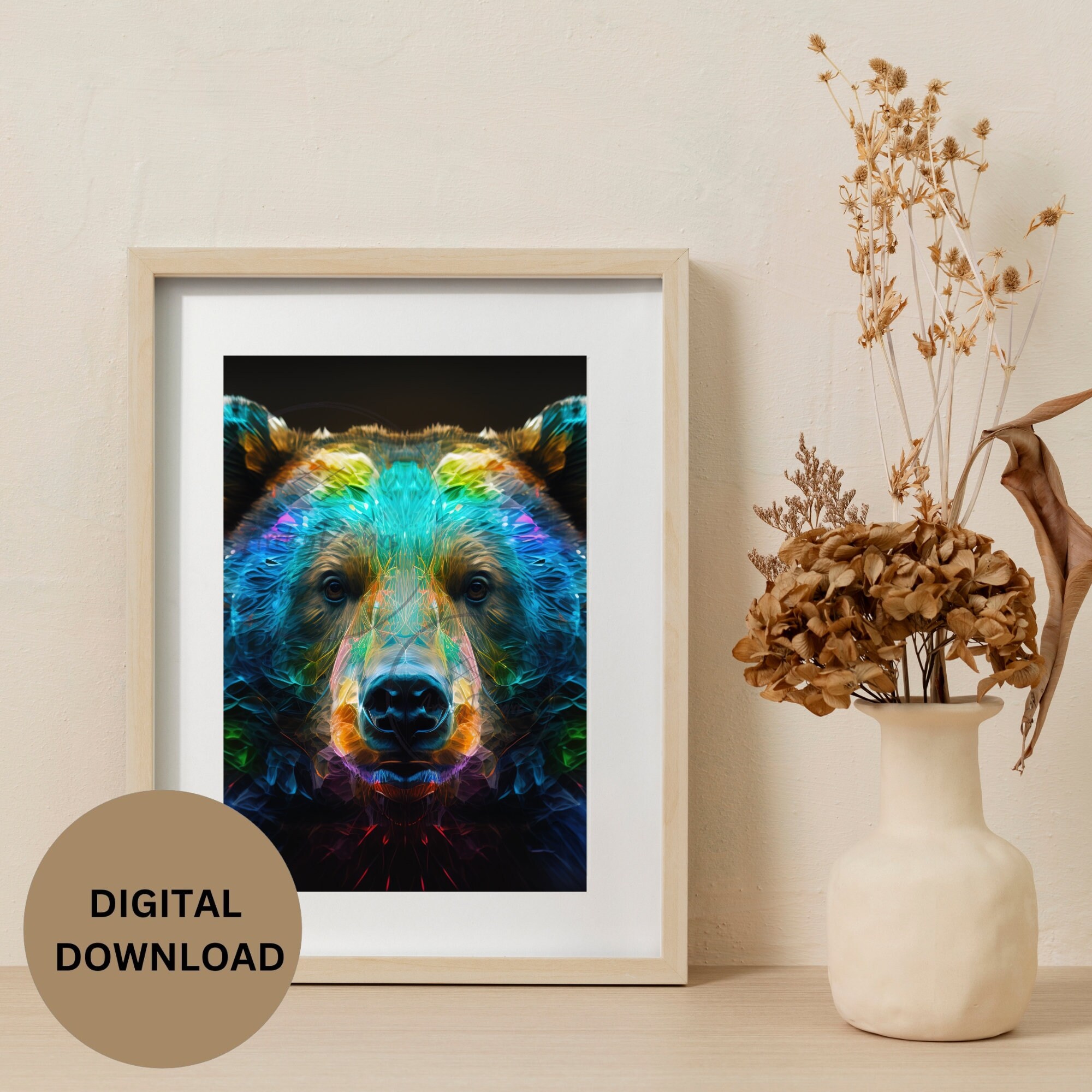 Spectral Glass Bear AI Art Forest Animal Luminous Instant Download - Etsy