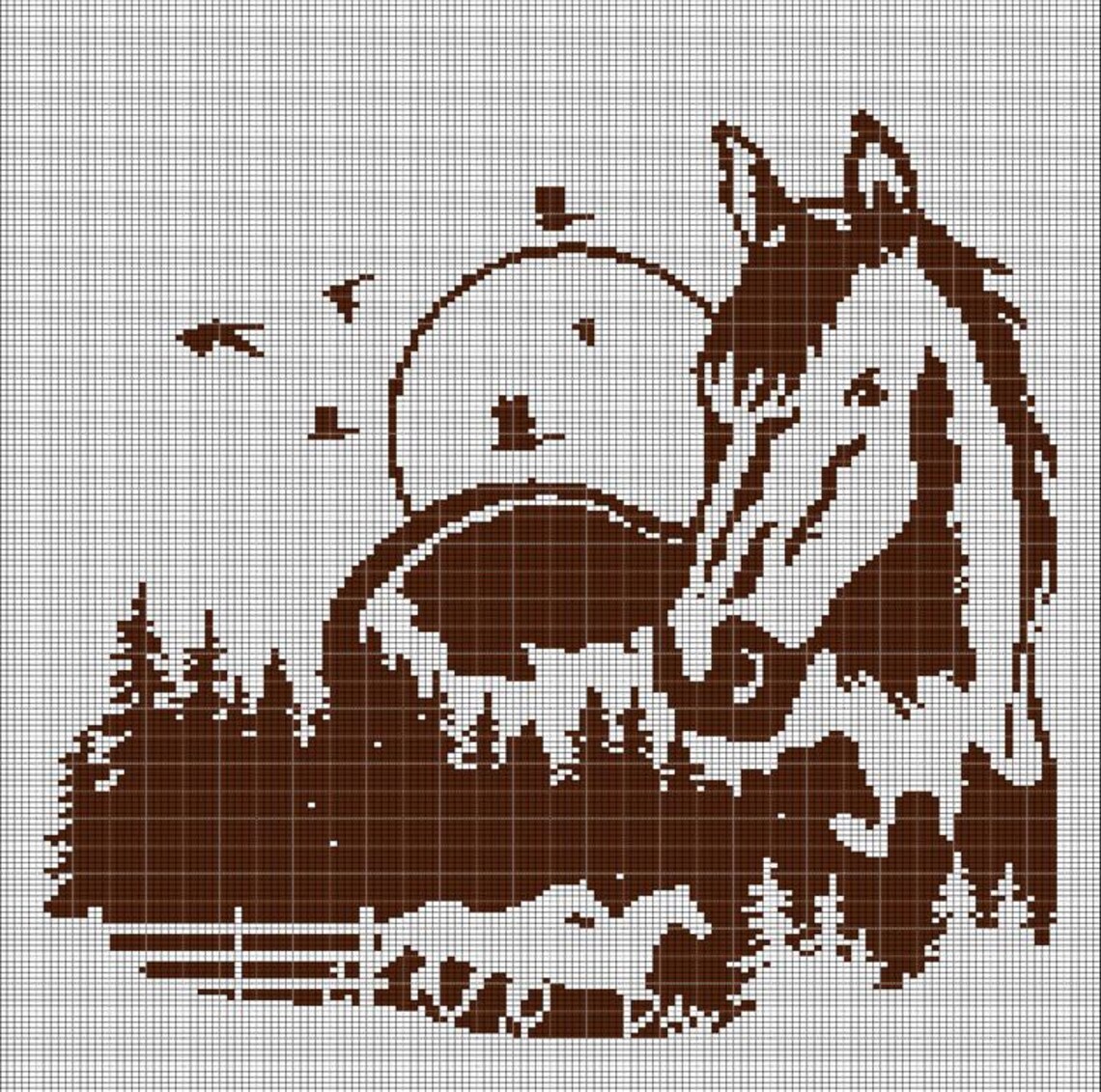 Landscape With Horses 2 Crochet Afghan Pattern Graph - Etsy