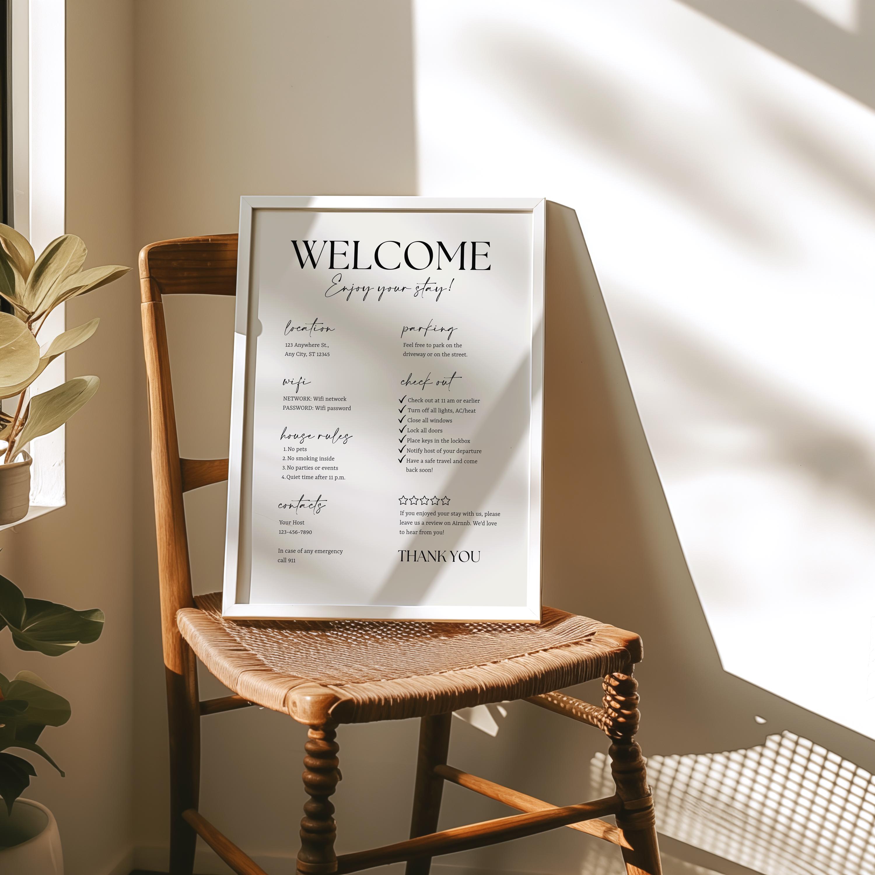 Editable & Customizable Airbnb Poster Welcome Sign, Guest Apartment ...