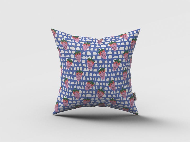 Strawberry Indigo Blue Geometric Repeat Pattern Pink Farmers Market ...