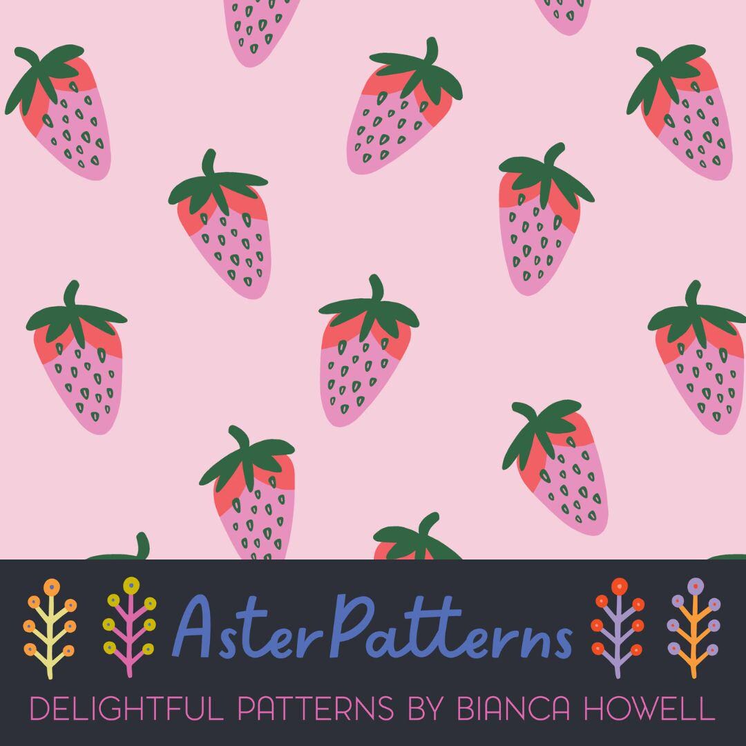 Strawberry Toss Pink Geometric Repeat Pattern Farmers Market Fruit ...