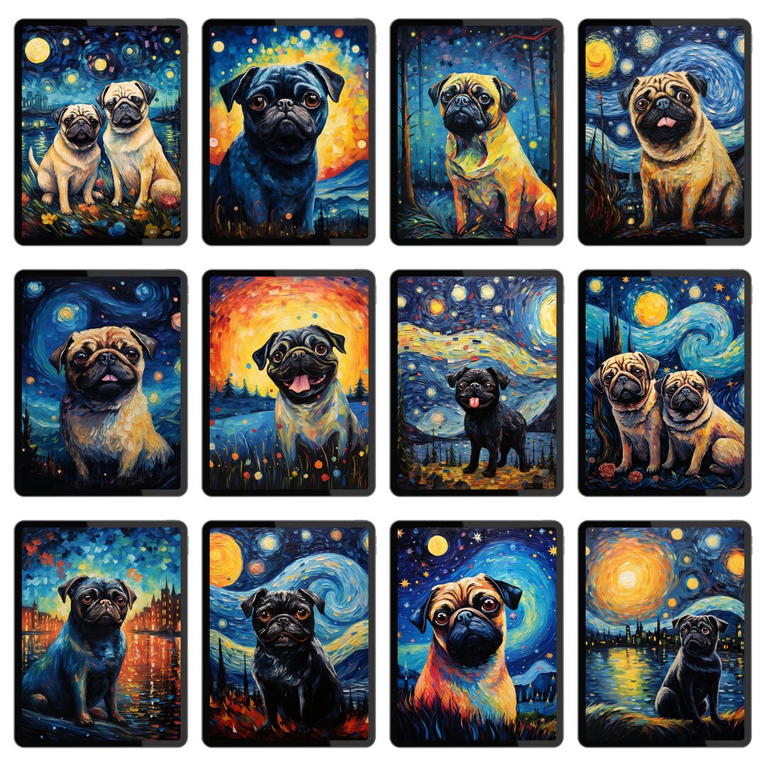 Pugs Starry Sky Art Printable BUNDLE | Set of 12 Gallery Images 300 Dpi ...