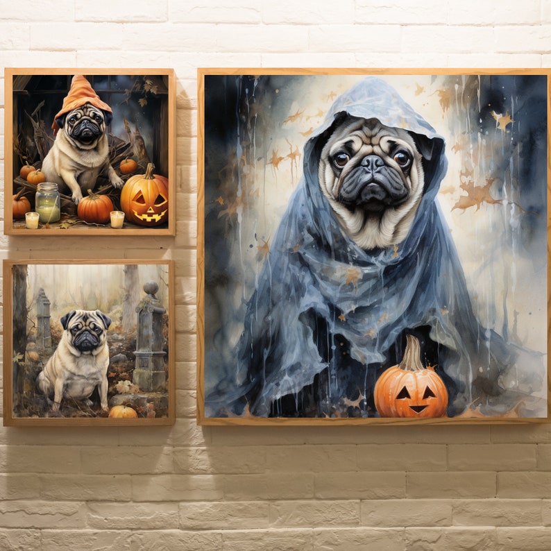 HALLOWEEN PUGS Collection 10 Pieces Spooky Pugs Printable - Etsy