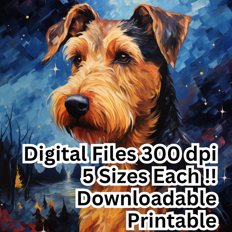 Airedale Terrier Starry Sky Printable Art Bundle | 10 Images 5 File ...