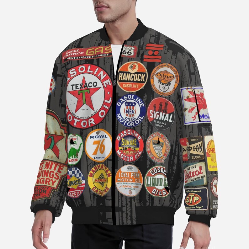 All-over Print Men's Bomber Jacket Sportswear Retro Gas Station Design ...