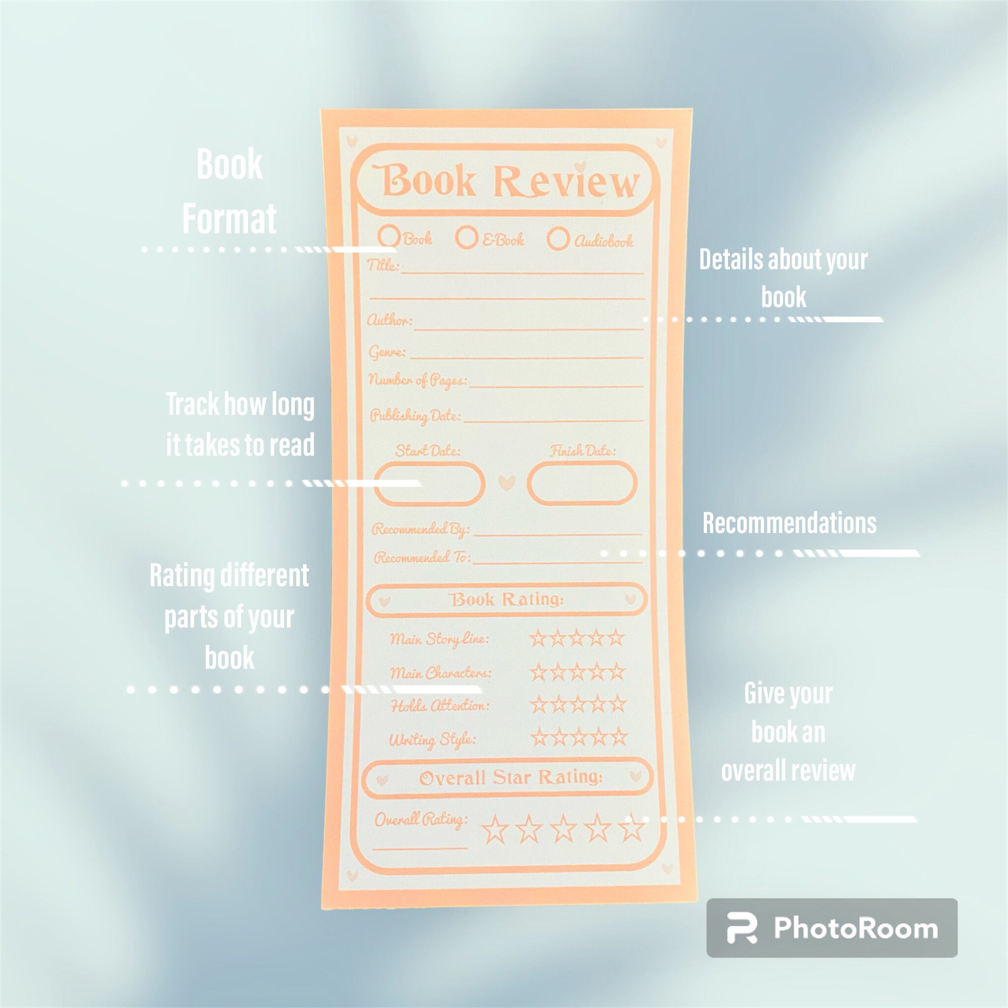 Peach Book Review Sticker 10x Pack, Book Rating Stickers, Star Rating ...