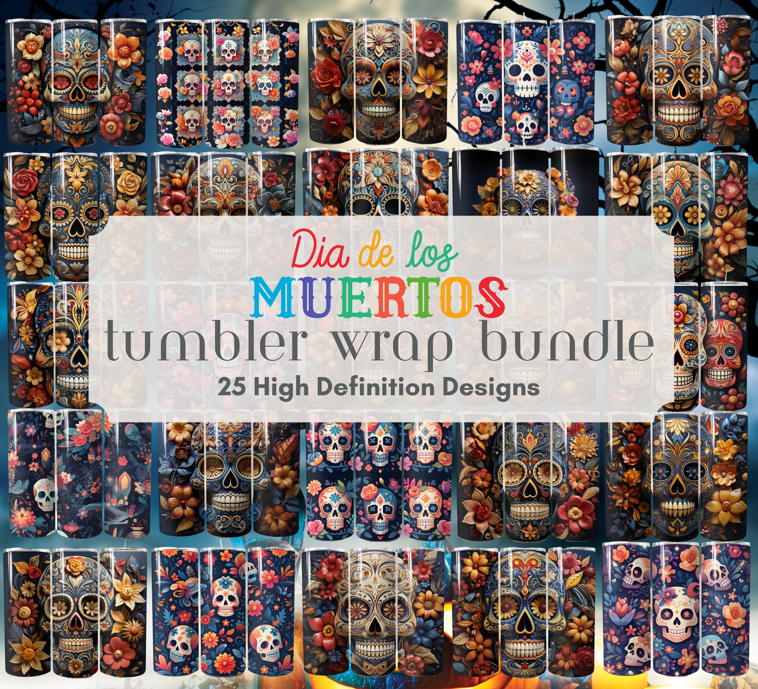 Dia De Los Muertos Tumbler Wrap Bundle, Halloween Tumbler Wrap ...
