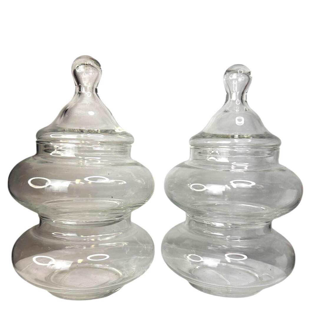 2 Clear Glass Pagoda Apothecary Jars Lids Decorative Storage Containers ...