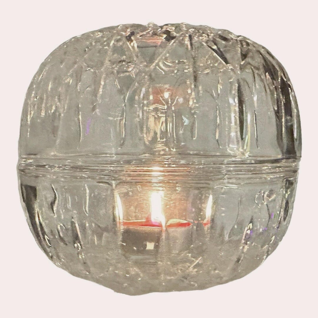 Homco-fairy Lamp-3pc Set-clear Cut Glass Round Globe Light/candle ...
