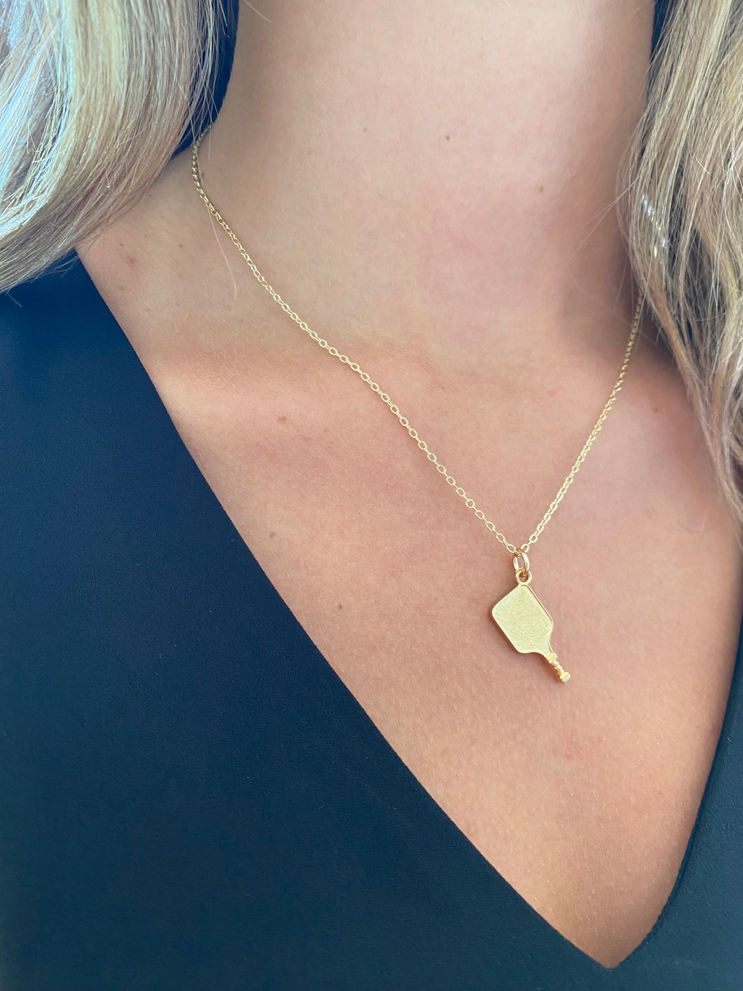 14K Gold Plated Pickleball Paddle Charm Necklace - Etsy