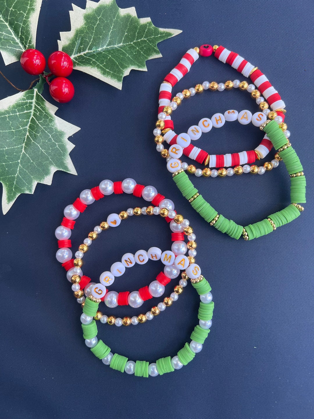 Set of 3 Christmas Bracelet Stack | Friendship Beaded Bracelets ...