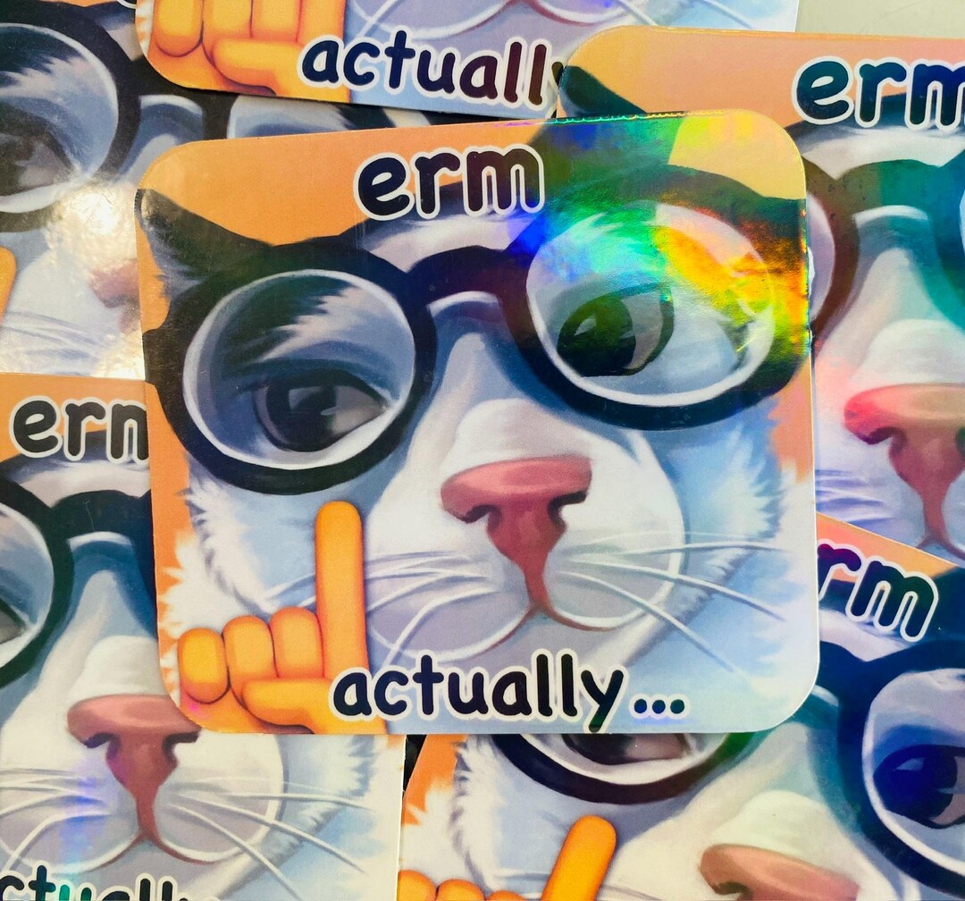 Meme Nerd Cat 3” Holographic Sticker | | Please Read Description | NO ...