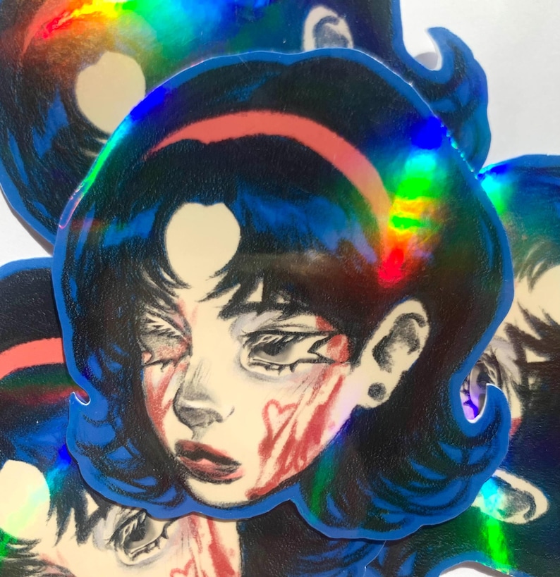 Pegatina holográfica de chica anime: vinilo mate, resistente al agua ...