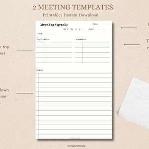 Meeting Notes, Printable Work Organizer, Meeting Agenda Template, Work ...