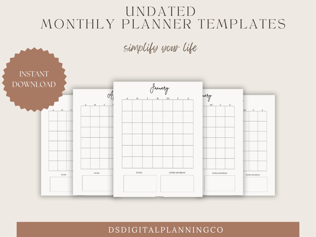 Undated Yearly Calendar, Monthly Planner, Beginner Planner, Digital ...