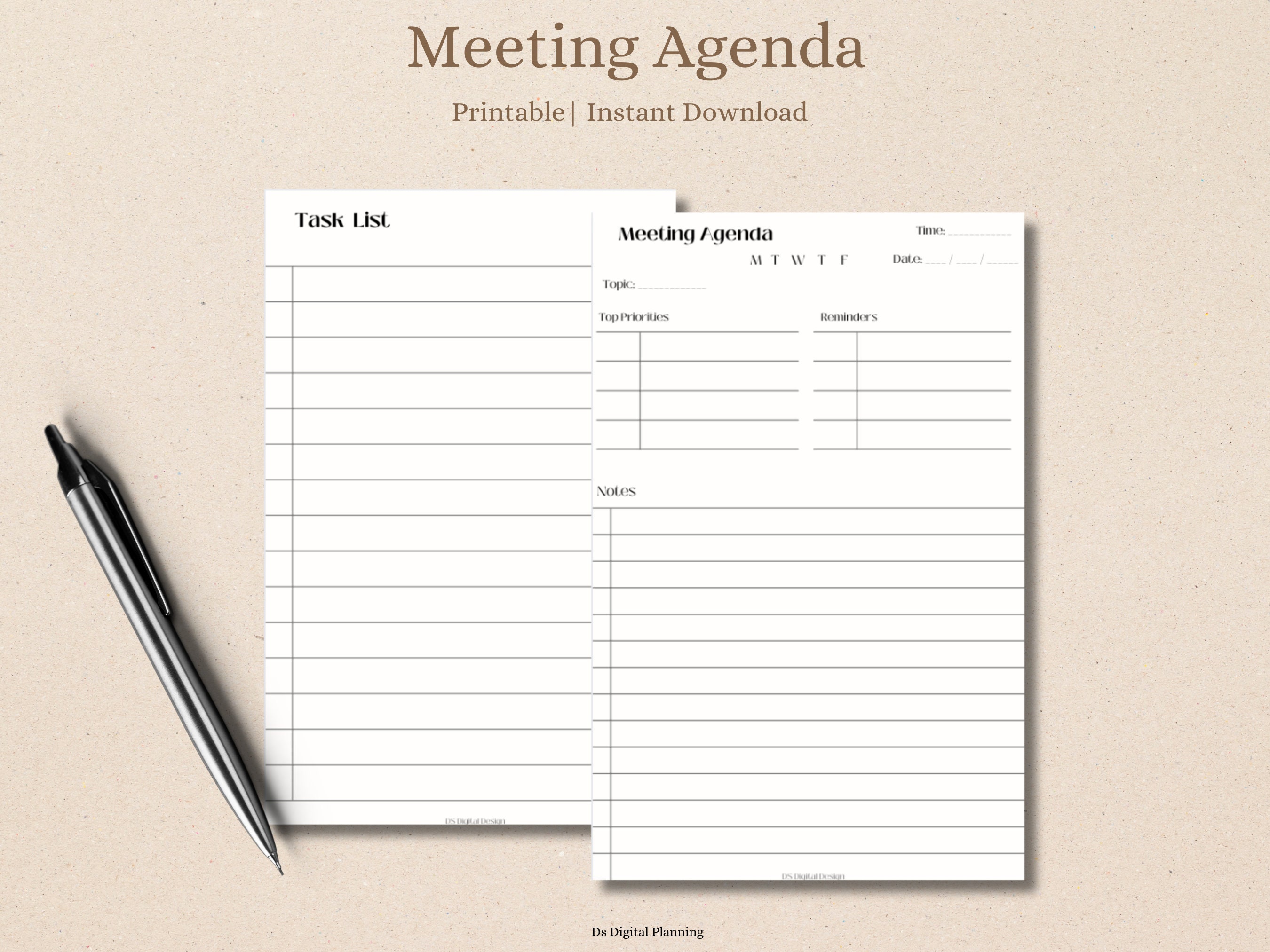 Meeting Notes, Printable Work Organizer, Meeting Agenda Template, Work ...