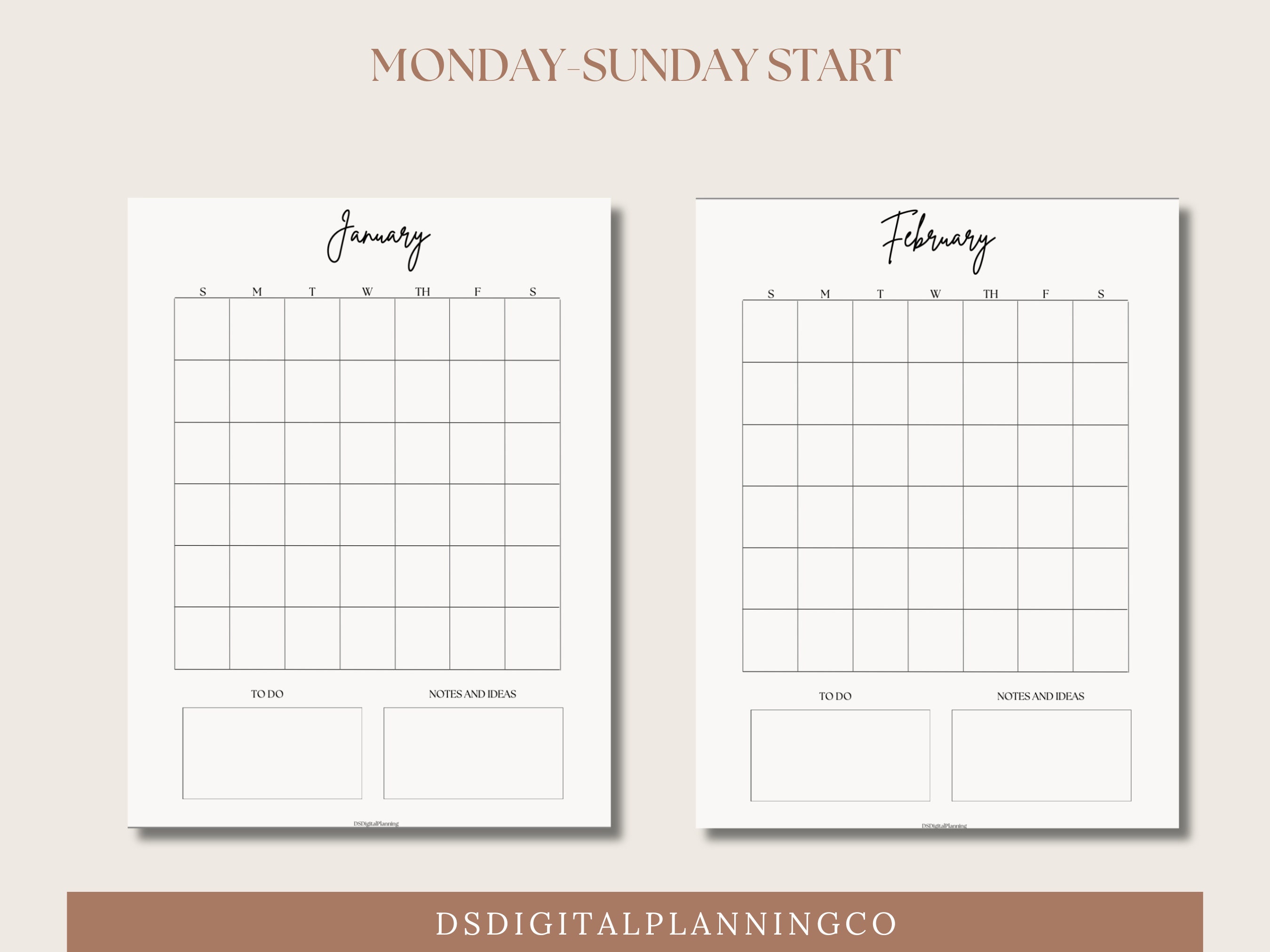 Undated Yearly Calendar, Monthly Planner, Beginner Planner, Digital ...
