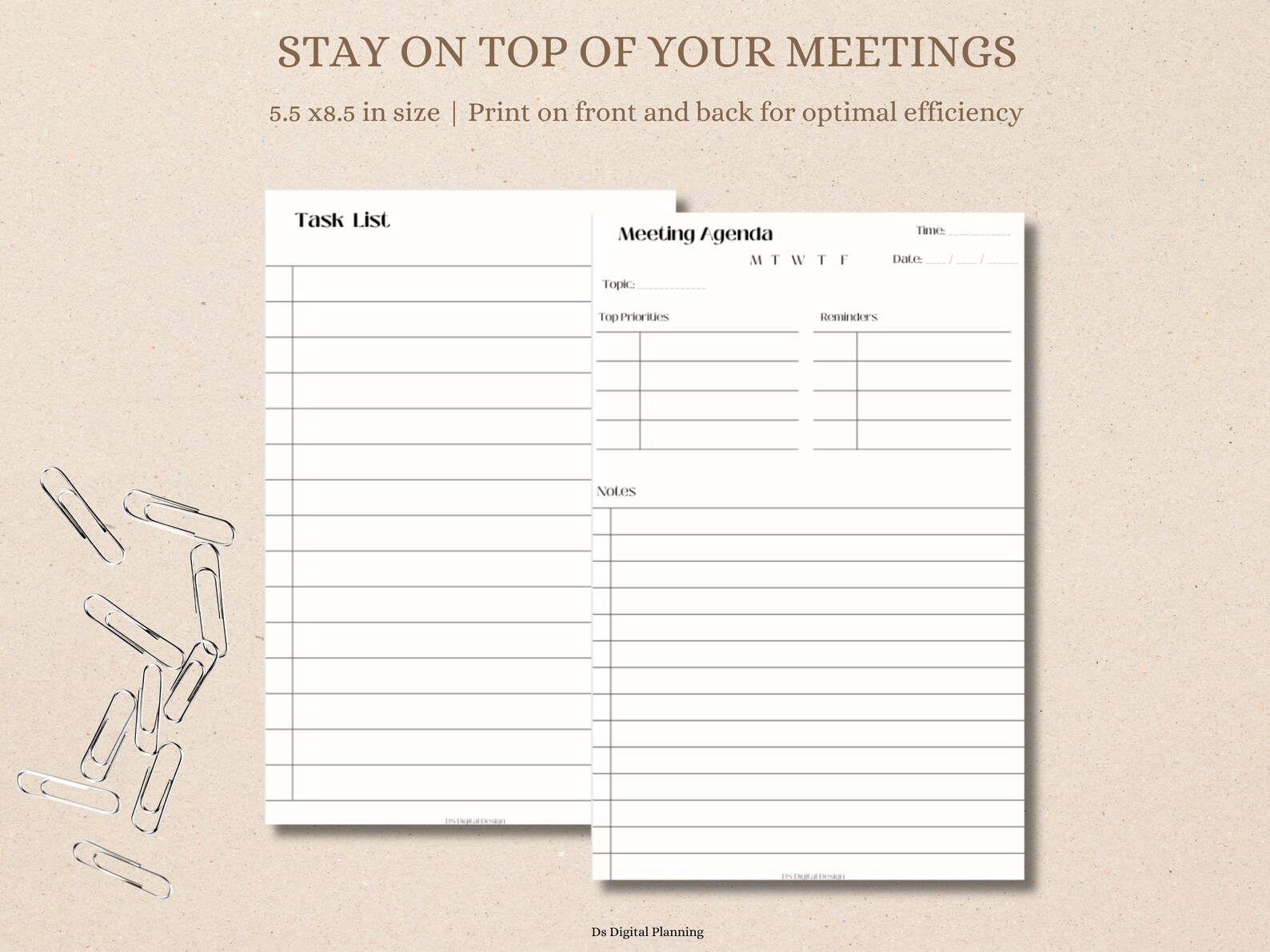 Meeting Notes, Printable Work Organizer, Meeting Agenda Template, Work ...