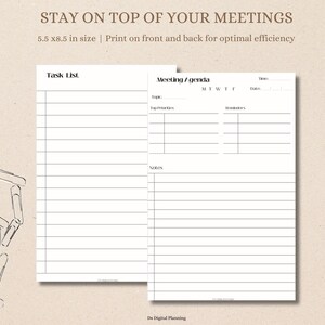 Meeting Notes, Printable Work Organizer, Meeting Agenda Template, Work ...