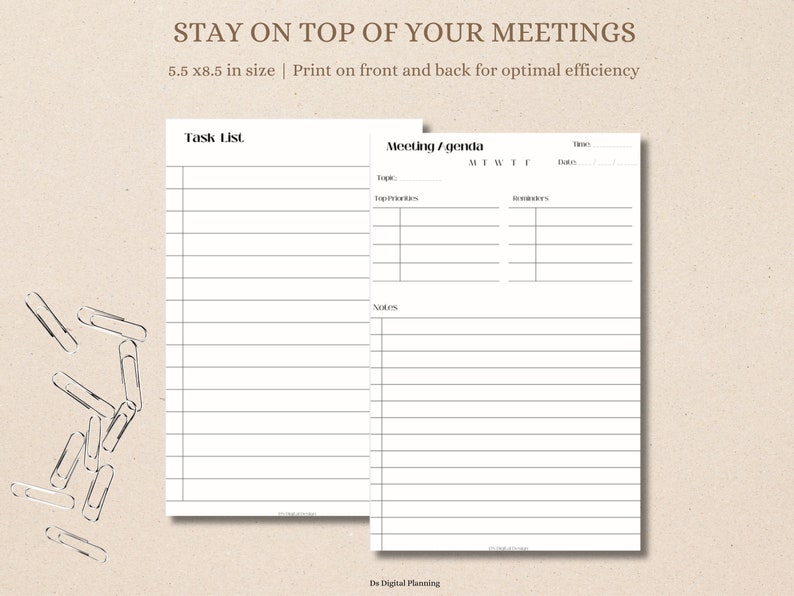Meeting Notes, Printable Work Organizer, Meeting Agenda Template, Work ...
