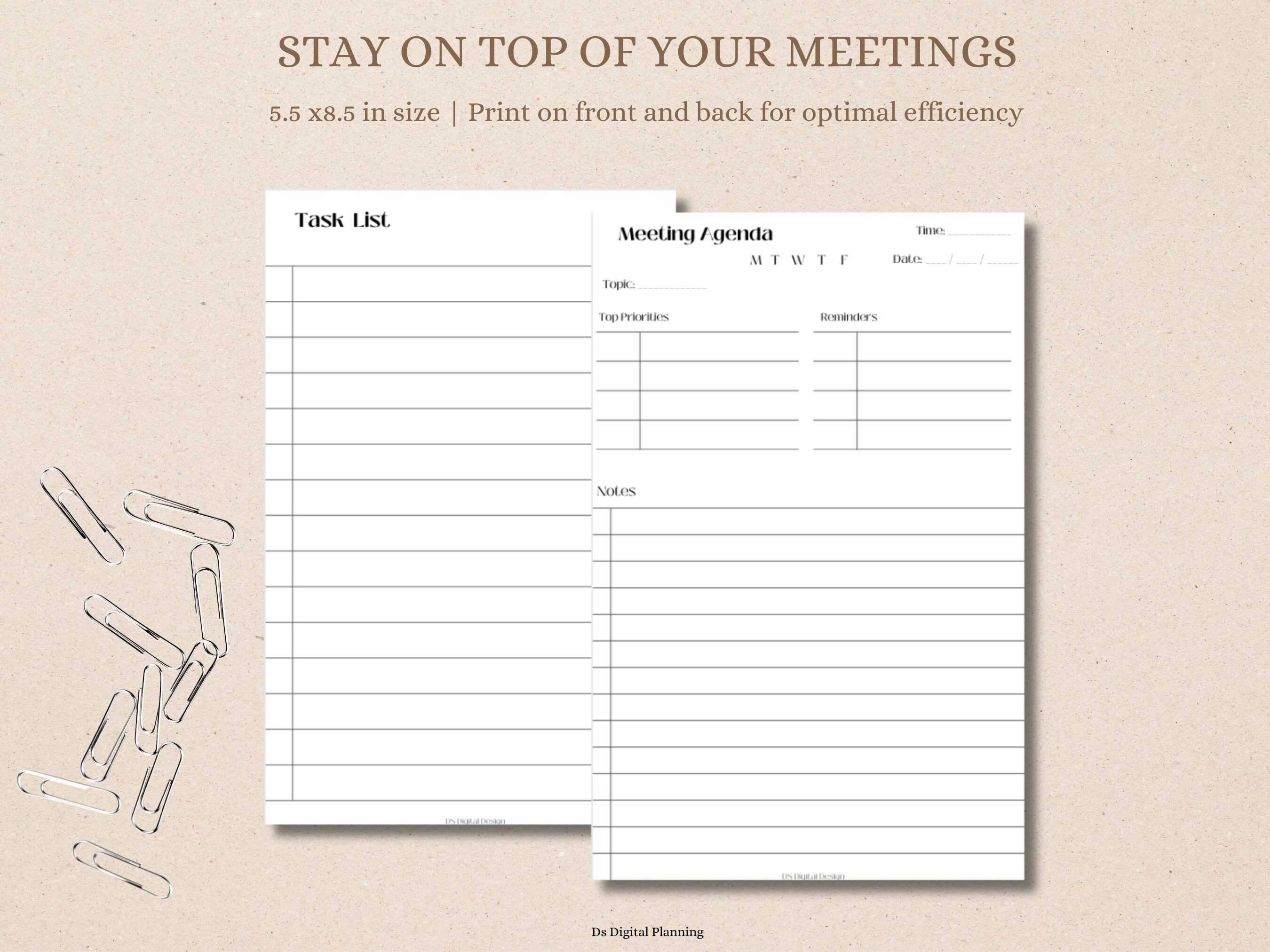 Meeting Notes, Printable Work Organizer, Meeting Agenda Template, Work ...