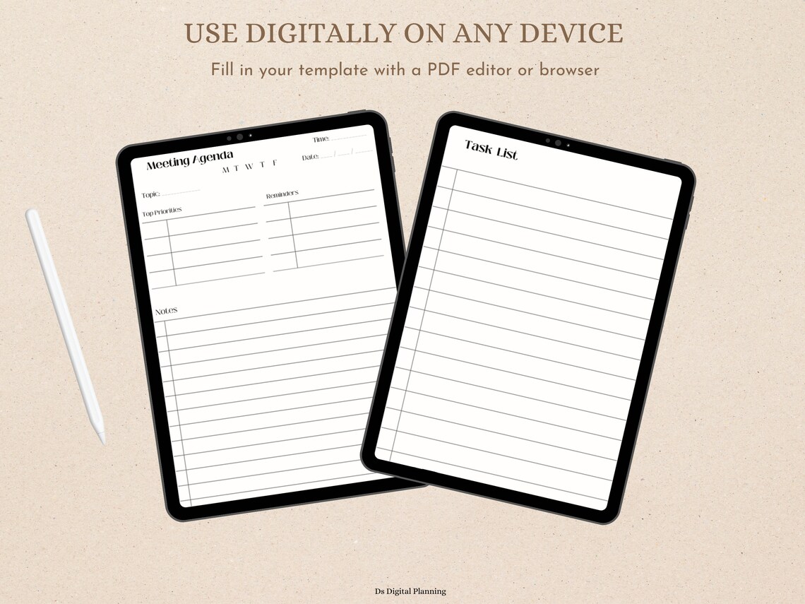 Meeting Notes, Printable Work Organizer, Meeting Agenda Template, Work ...