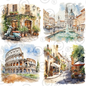Rome Italy Watercolor Clipart: Italian Landmarks PNG (digital Download ...