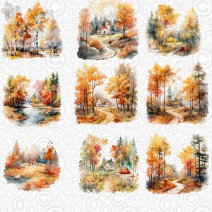 Fall Forest Clipart, Autumn Trees, Leaves, Lakes, Mountains, Nature ...