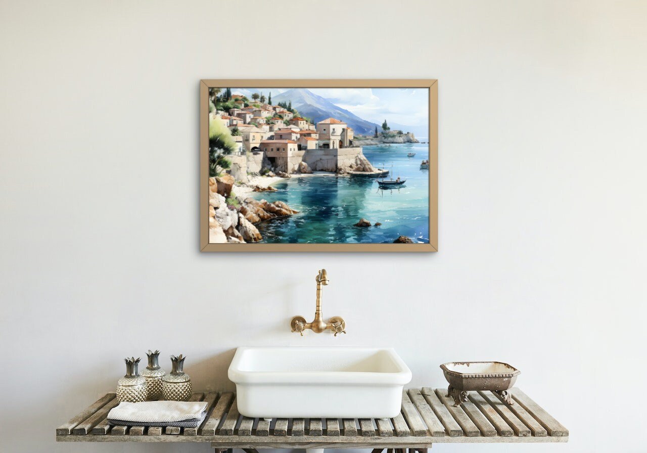 Mediterranean Landscape Printable Clipart Bundle. Cozy Homes and Ocean ...