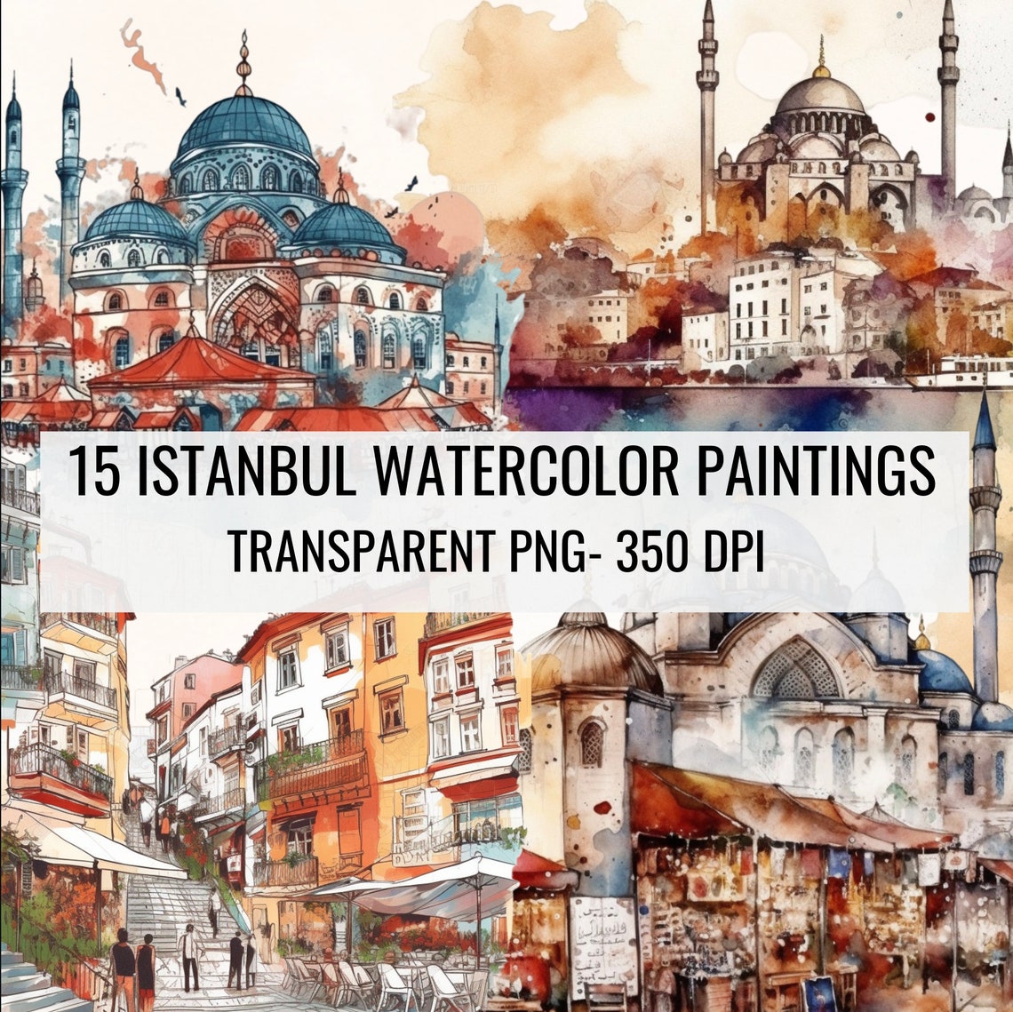 Istanbul Watercolor Clipart Bundle: Turkish City Art (PNG Digital ...