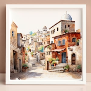 Jerusalem City Paintings, Colorful Houses, Streets, and Scenery. Middle ...