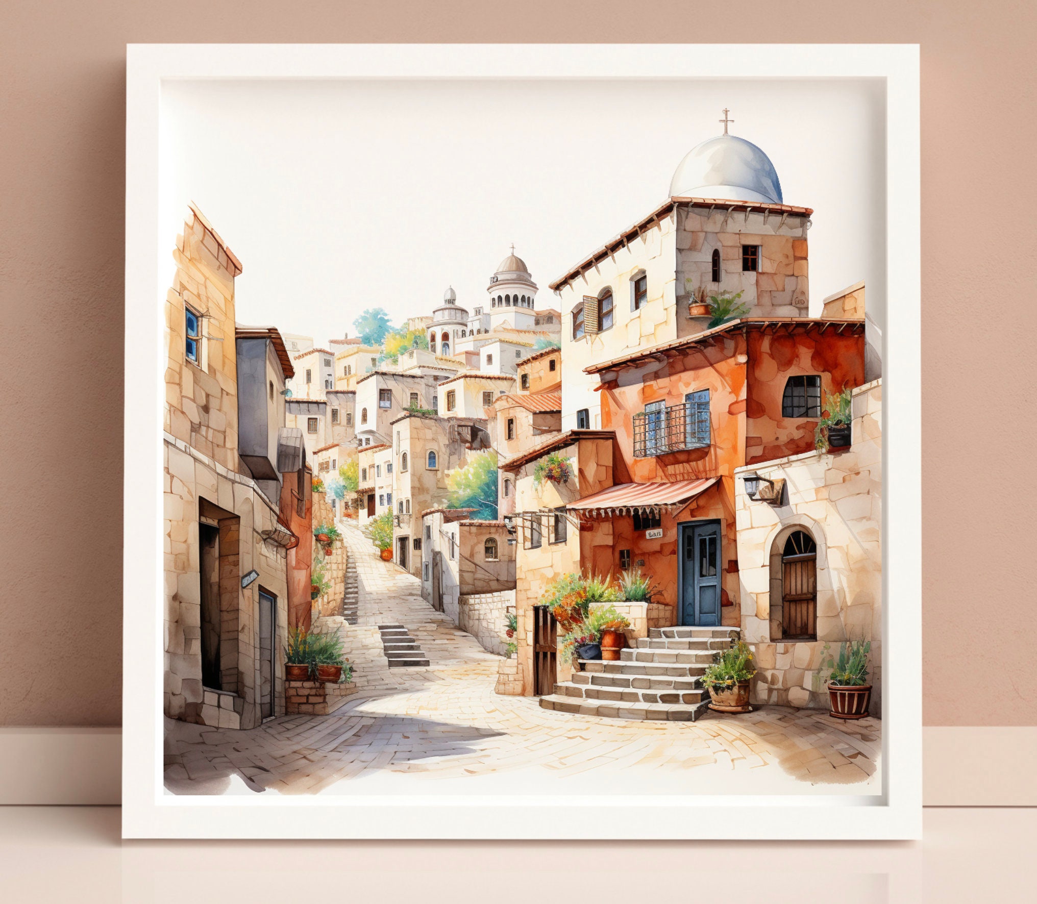 Jerusalem City Paintings, Colorful Houses, Streets, and Scenery. Middle ...