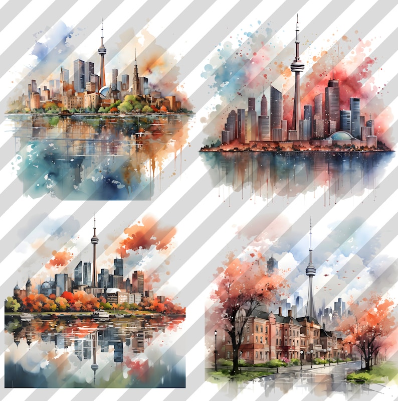Toronto Watercolour Paintings Clipart Bundle. Digital Download. Toronto ...
