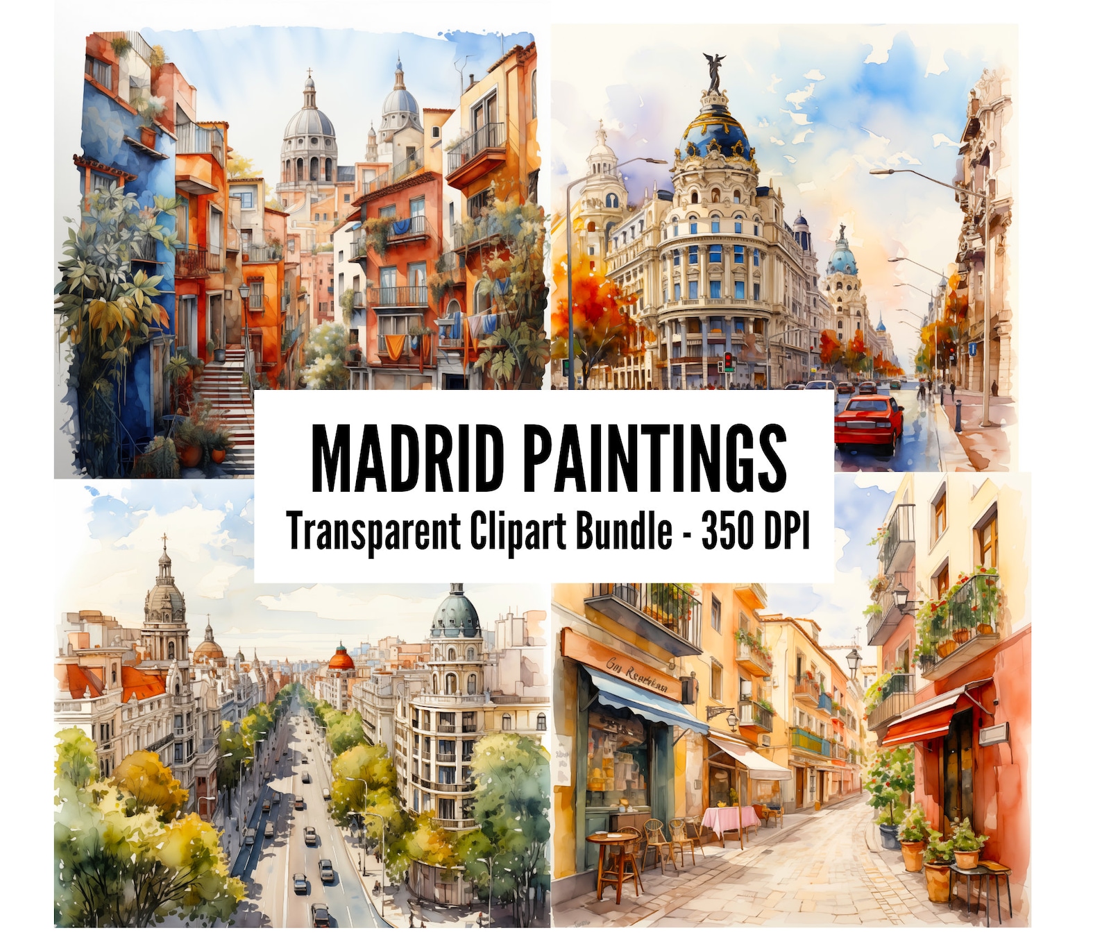 Watercolor Madrid Clipart Bundle: Spain Cityscapes (PNG) - Etsy