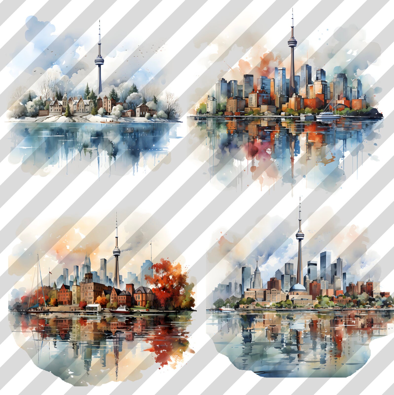 Toronto Watercolour Paintings Clipart Bundle. Digital Download. Toronto ...