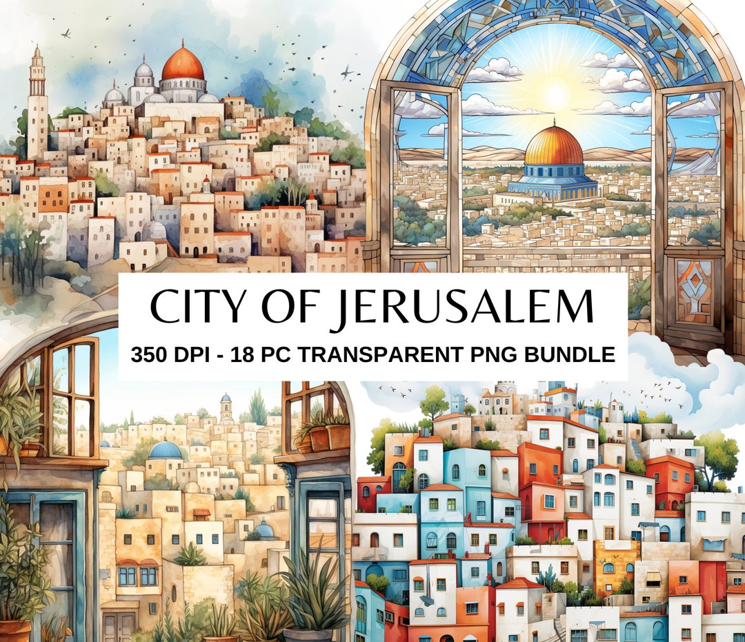 Jerusalem City Paintings, Colorful Houses, Streets, and Scenery. Middle ...