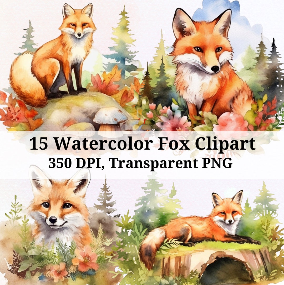 Watercolor Fox Clipart, Painted Fox Clipart, Woodland Forest Animal ...