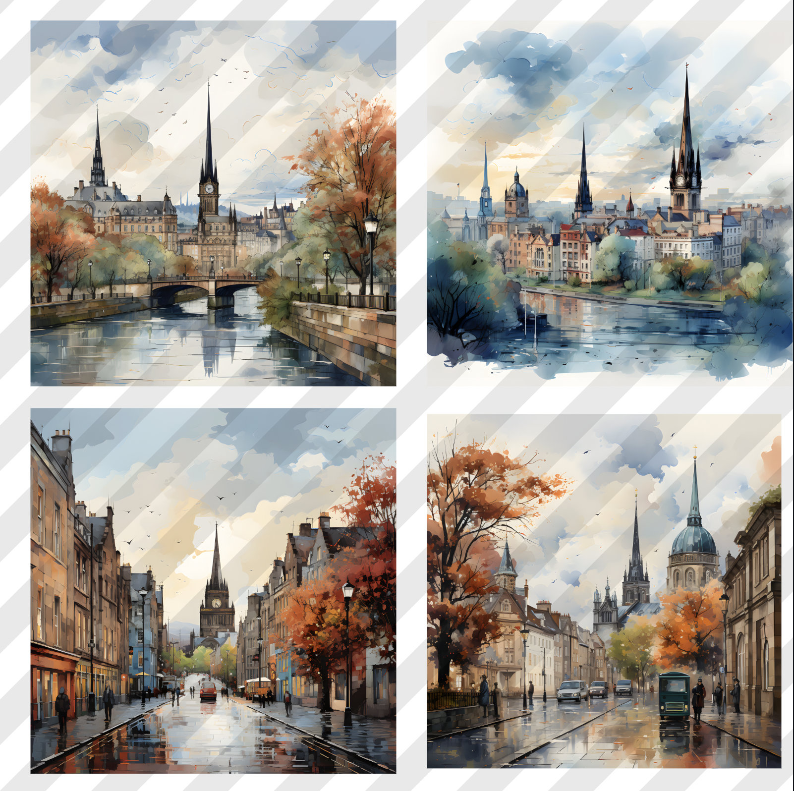 Set of 12 Watercolor Edinburgh Scotland Prints 350 DPI - Etsy