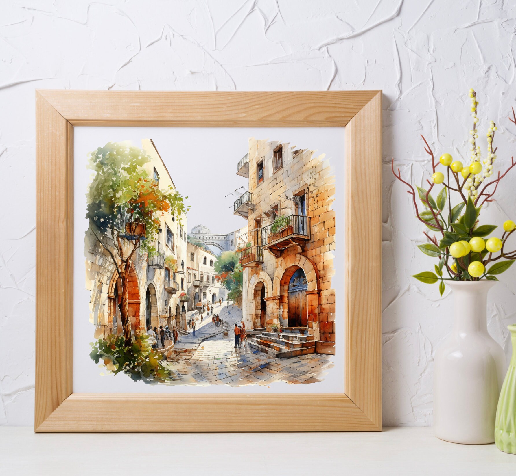 Jerusalem City Paintings, Colorful Houses, Streets, and Scenery. Middle ...