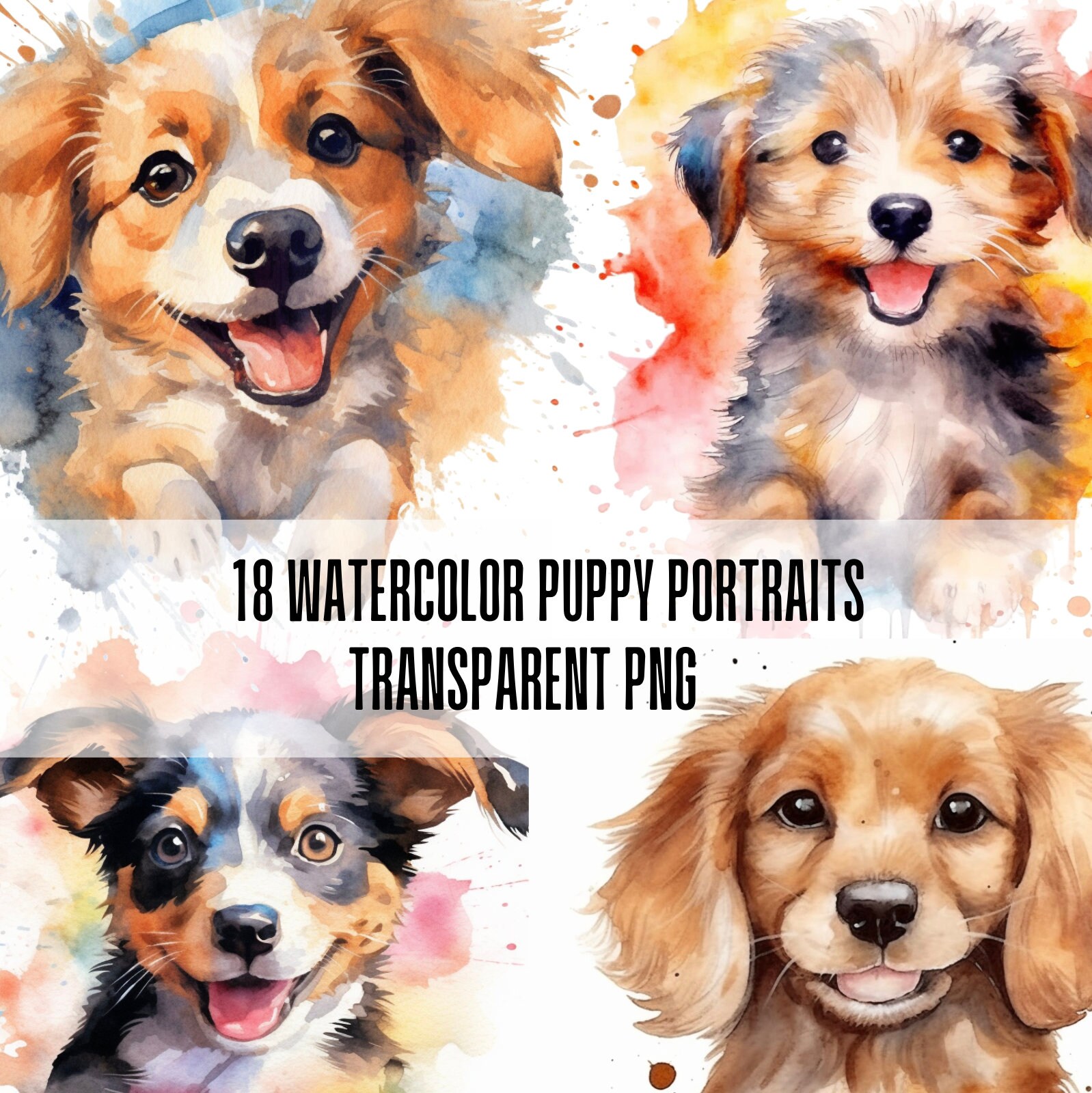 Watercolor Puppies Clipart PNG Bundle. Puppy Illustration Prints ...