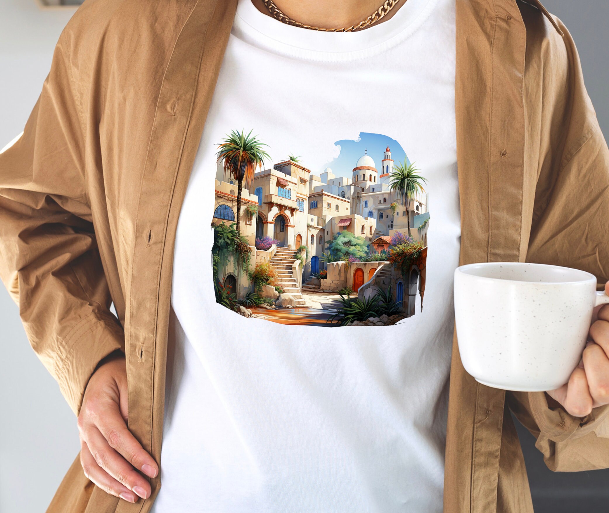 Jerusalem City Paintings, Colorful Houses, Streets, and Scenery. Middle ...