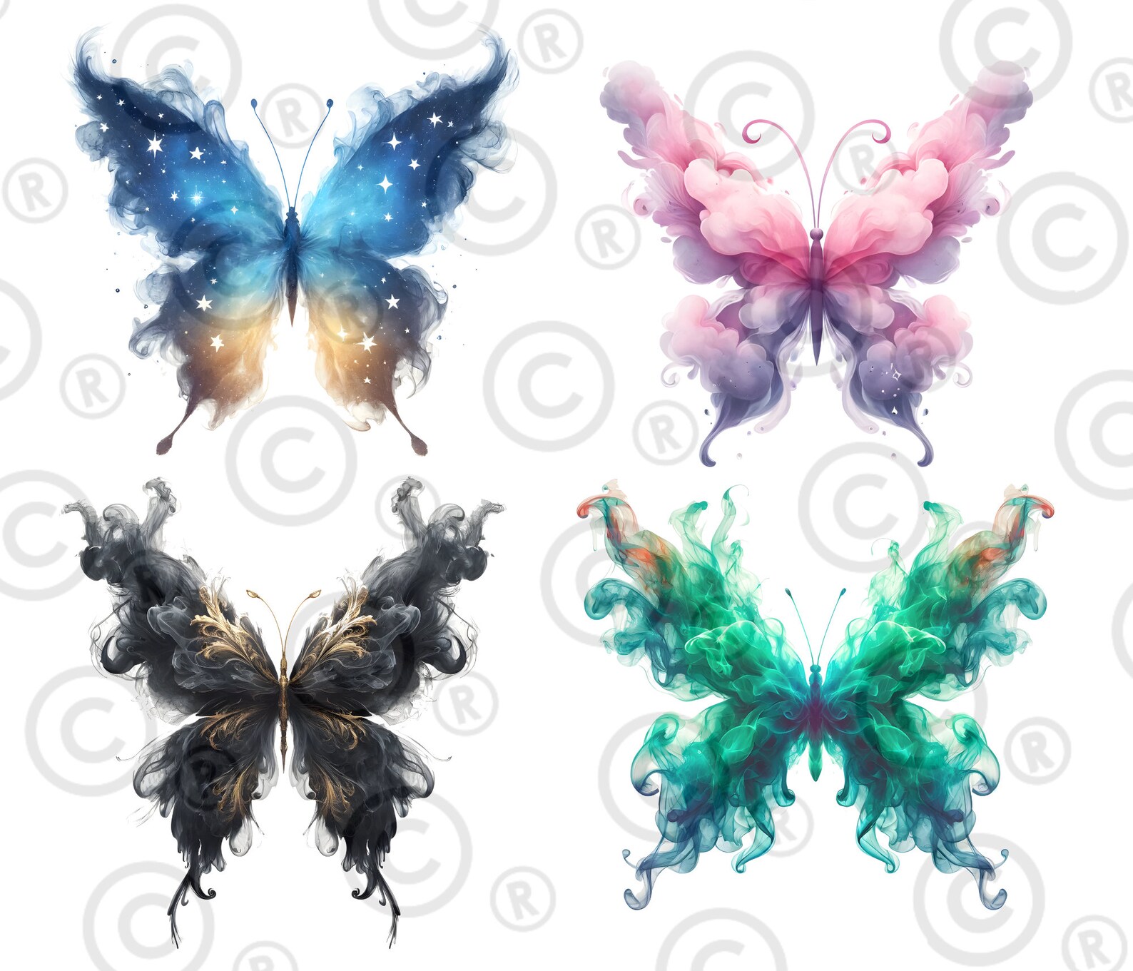 Smoke Butterfly Clipart, Colorful Smokey Butterfly Graphics, Ethereal ...