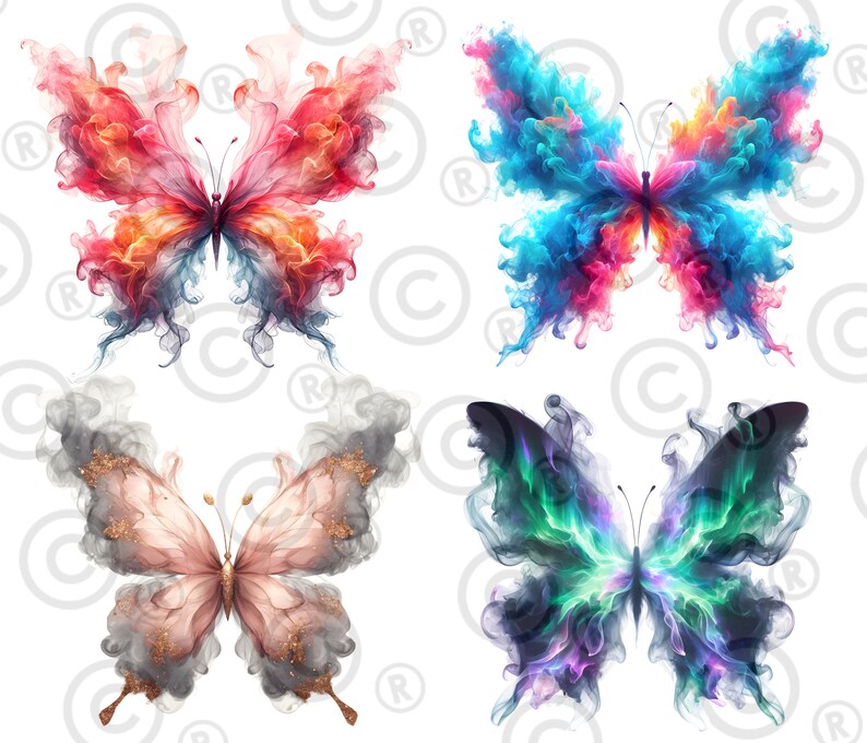 Smoke Butterfly Clipart, Colorful Smokey Butterfly Graphics, Ethereal ...